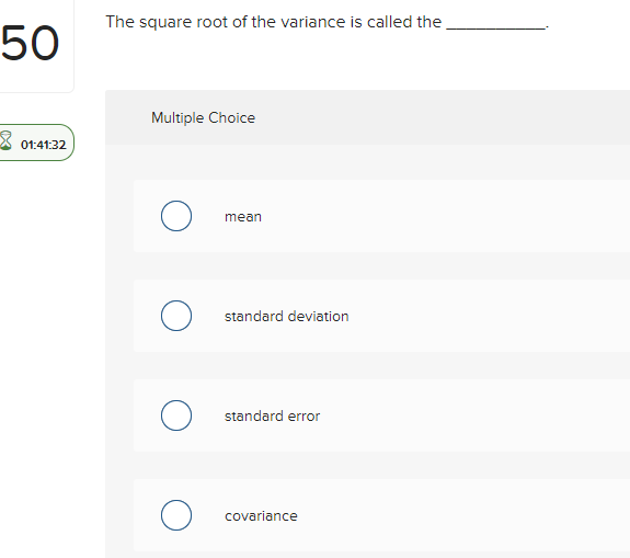 Solved The square root of the variance is called the 50 | Chegg.com