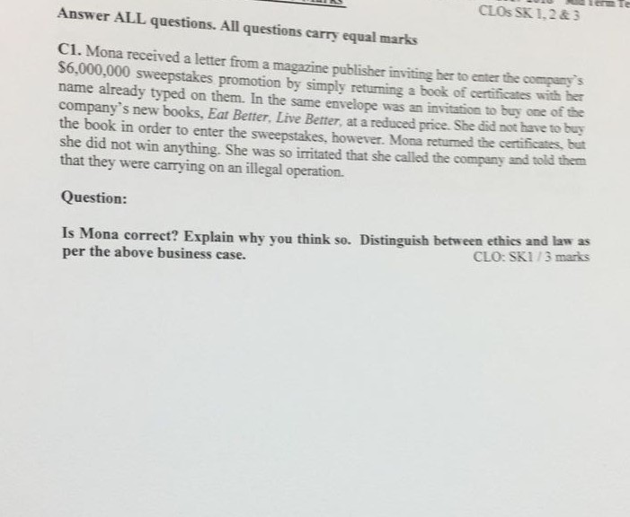CLOs SK I 2 3 Answer ALL Questions All Questions Chegg