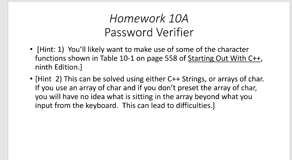 Solved Homework 10A Password Verifier Imagine you are | Chegg.com