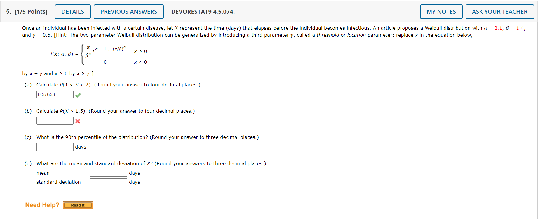 Solved 5. [1/5 Points] DETAILS PREVIOUS ANSWERS DEVORESTAT9 | Chegg.com