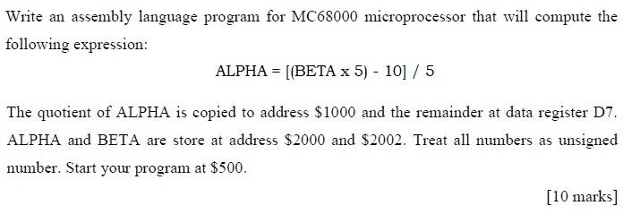 Solved Write an assembly language program for MC68000 | Chegg.com
