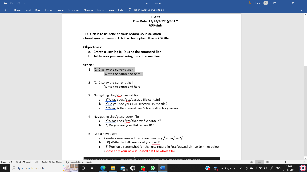 Solved HWH3 Due Date: 10/28/2022 @10AM 60 Points - This lab | Chegg.com