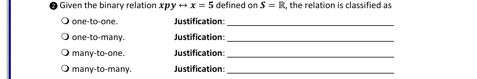 Solved (2) Given the binary relation xpy↔x=5 defined on S=R, | Chegg.com