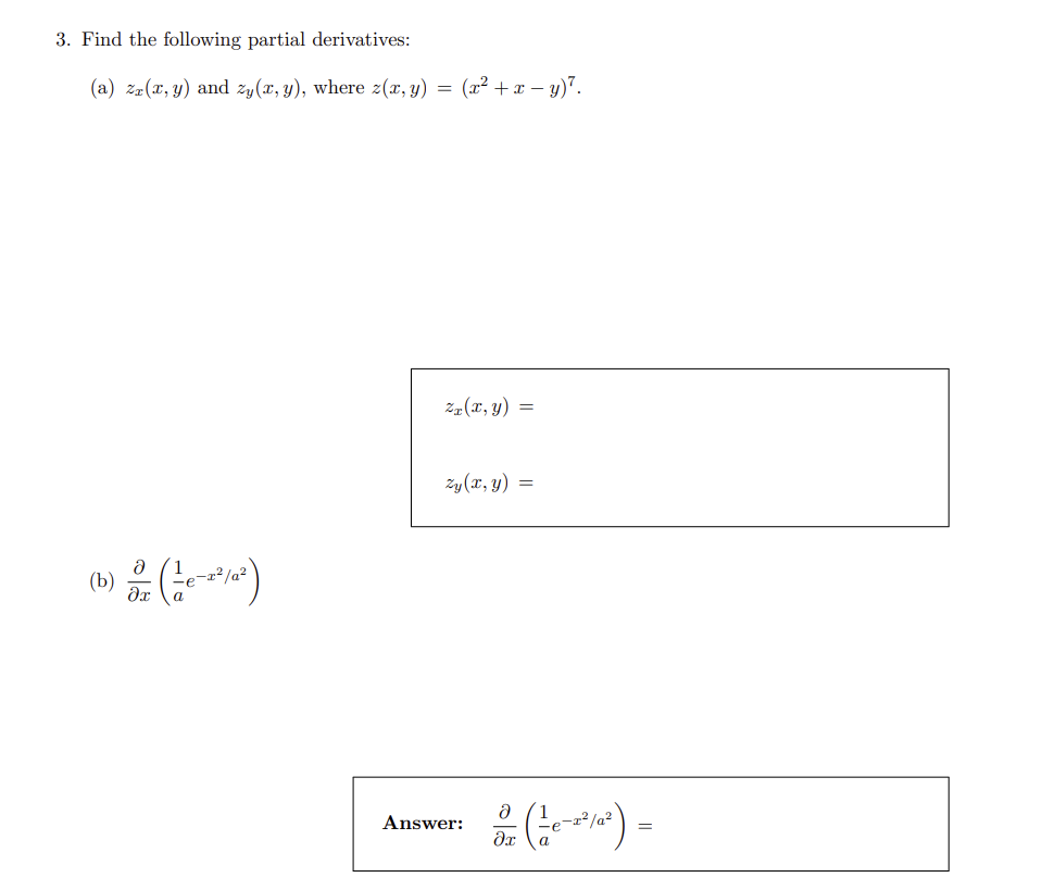 Solved 3. Find the following partial derivatives: (a) | Chegg.com
