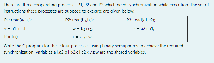 Solved There are three cooperating processes P1, P2 and P3 | Chegg.com