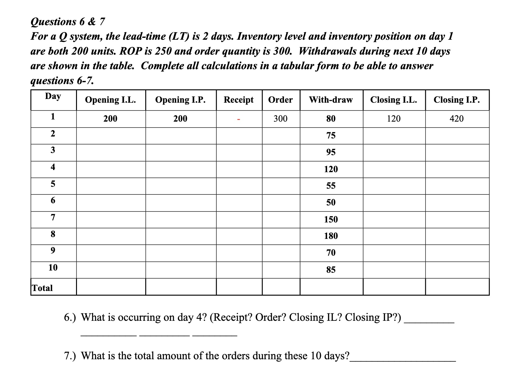 Solved Questions 6 \& 7 For a Q system, the lead-time (LT) | Chegg.com