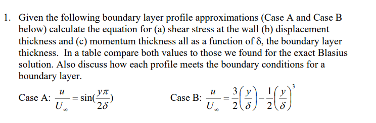 Solved 1. Given the following boundary layer profile | Chegg.com