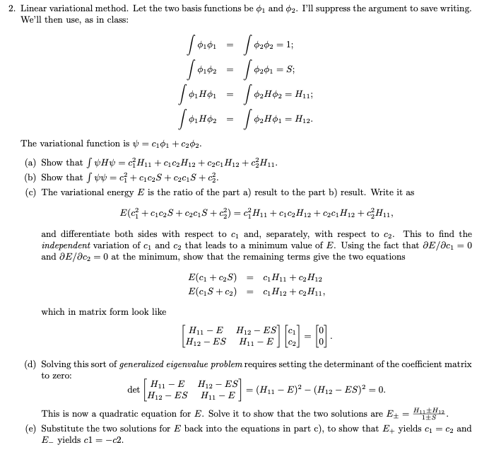 Solved 2. Linear variational method. Let the two basis | Chegg.com