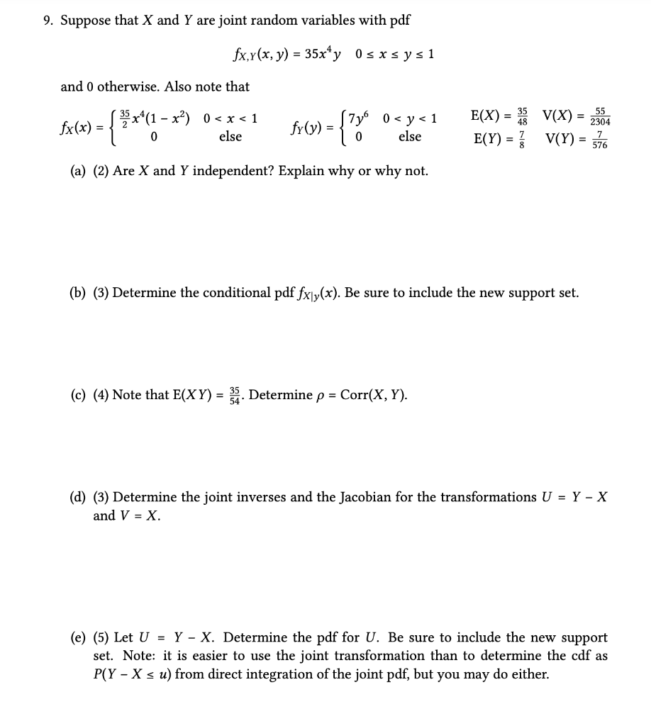 Solved 9. Suppose that X and Y are joint random variables | Chegg.com