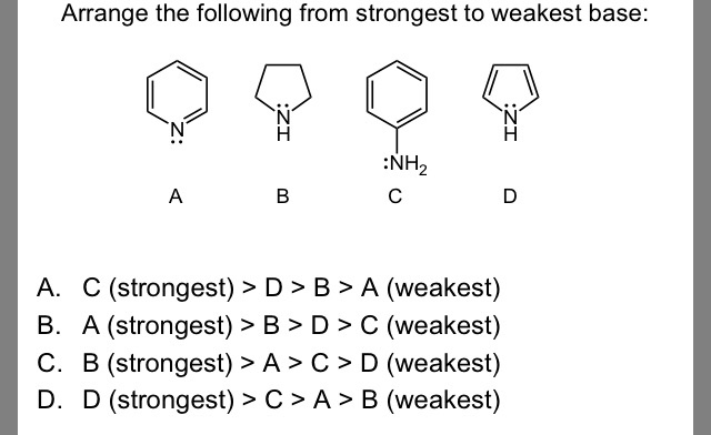 Solved Arrange the following from strongest to weakest base: | Chegg.com