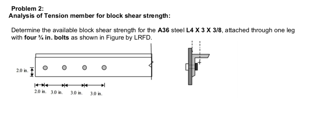 Solved Problem 2: Analysis of Tension member for block shear | Chegg.com