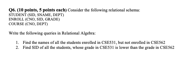 Solved Q6. (10 points, 5 points each) Consider the following | Chegg.com