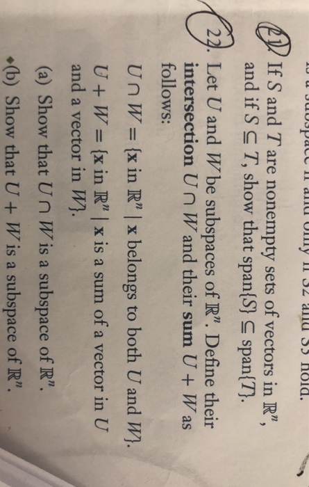 Solved If S and T are nonempty sets of vectors in R" and if | Chegg.com