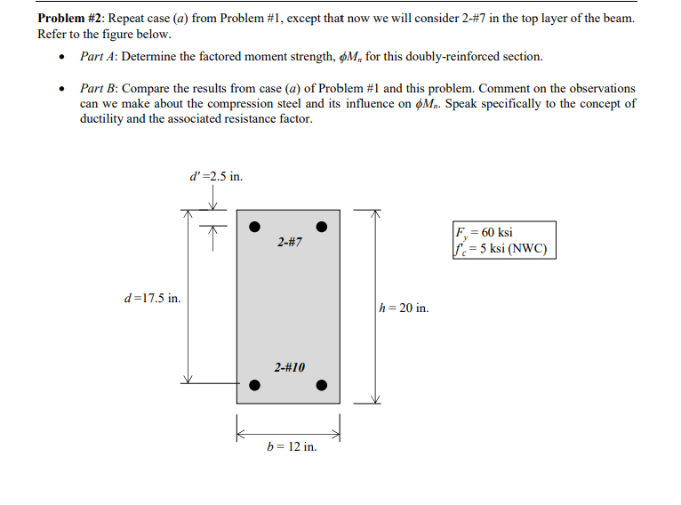 Solved Problem \#1: For the reinforced concrete beam below, | Chegg.com