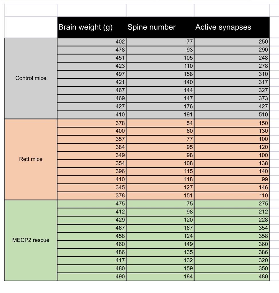 Solved Brain weight (g) Spine number Active synapses 250 402 | Chegg.com