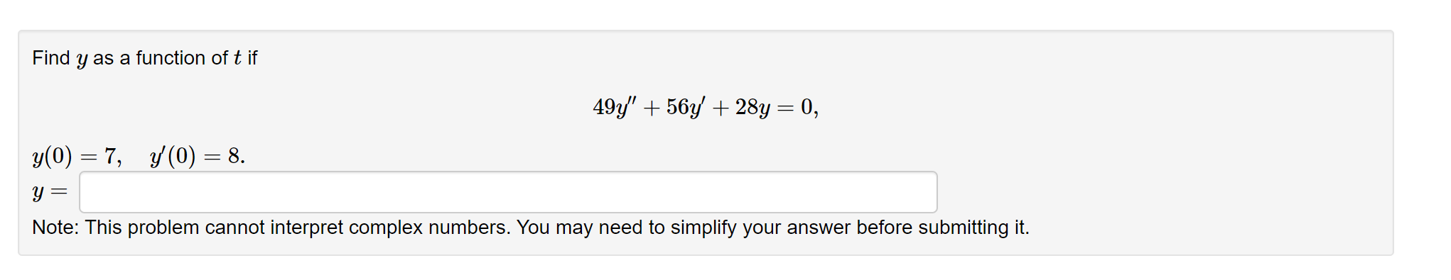 Solved Find y ﻿as a function of t | Chegg.com