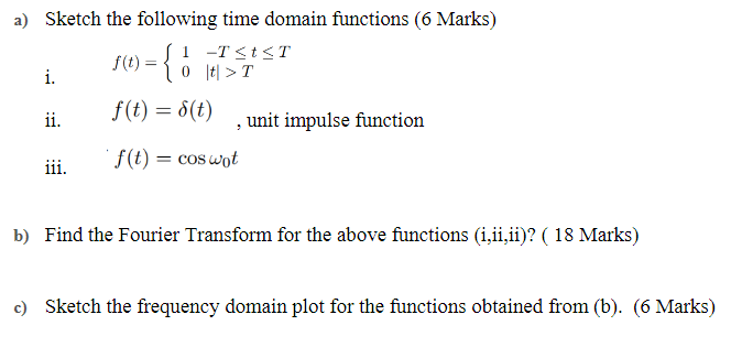 Solved f(0) = { • 1437 a) Sketch the following time domain | Chegg.com
