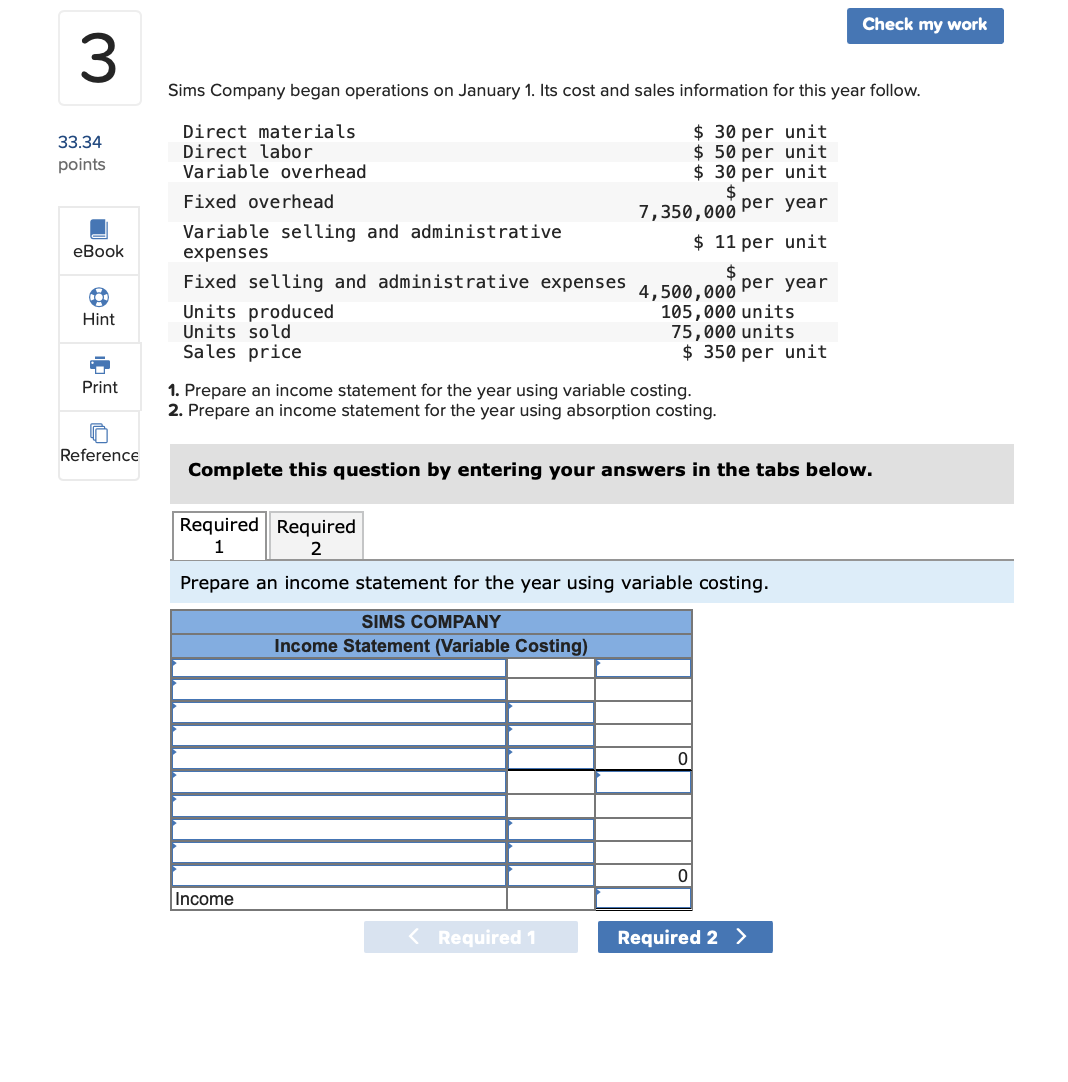 Solved Sims Company began operations on January 1 . Its cost | Chegg.com
