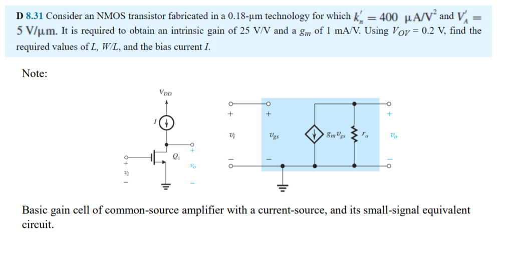 Solved a = D 8.31 Consider an NMOS transistor fabricated in | Chegg.com