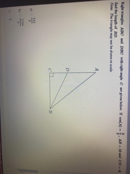 Solved 2 Right triangles ABC and DBC with right angle C are | Chegg.com