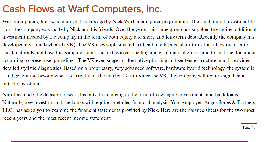 Solved Warf Computers, Inc., was founded 15 years ago by | Chegg.com
