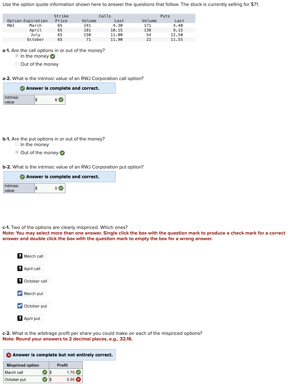 Solved Use the option quote information shown here to answer | Chegg.com