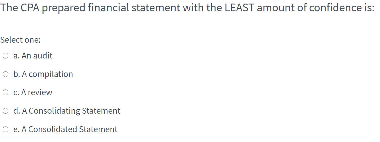 Solved The CPA prepared financial statement with the LEAST | Chegg.com