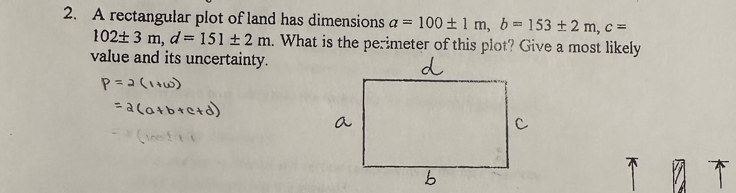 Solved A rectangular plot of land has dimensions a=100±1 | Chegg.com