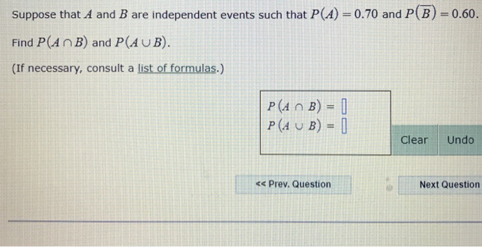 Solved Suppose that A and B are independent events such that | Chegg.com