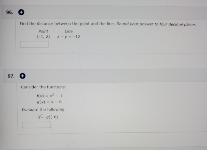 Solved 96. + Find the distance between the point and the | Chegg.com