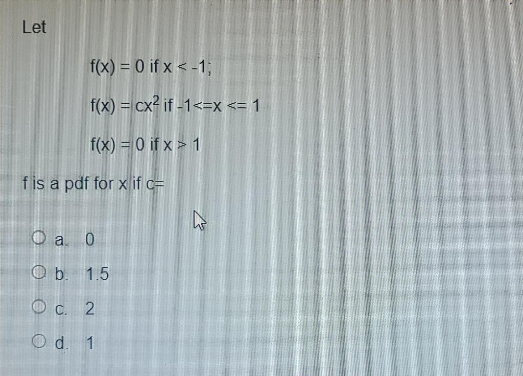 Solved Let f(x) = 0 if x