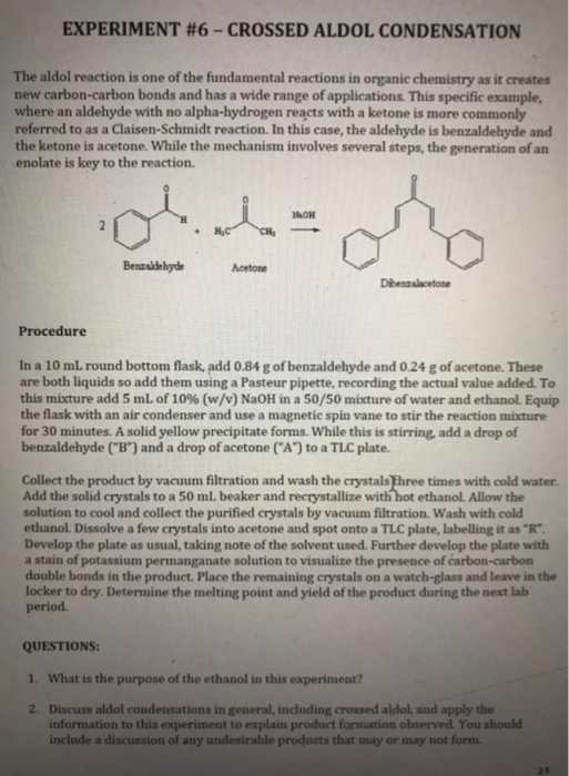 Solved EXPERIMENT #6-CROSSED ALDO L CONDENSATION The aldol | Chegg.com