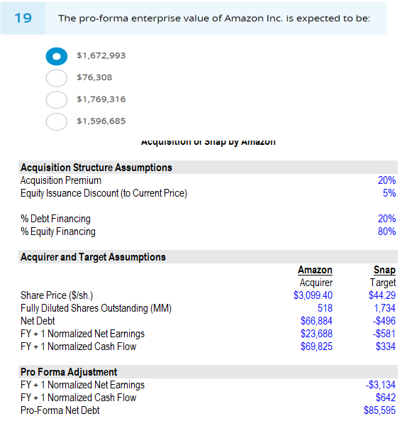 Solved 19 The pro-forma enterprise value of Amazon Inc. is | Chegg.com