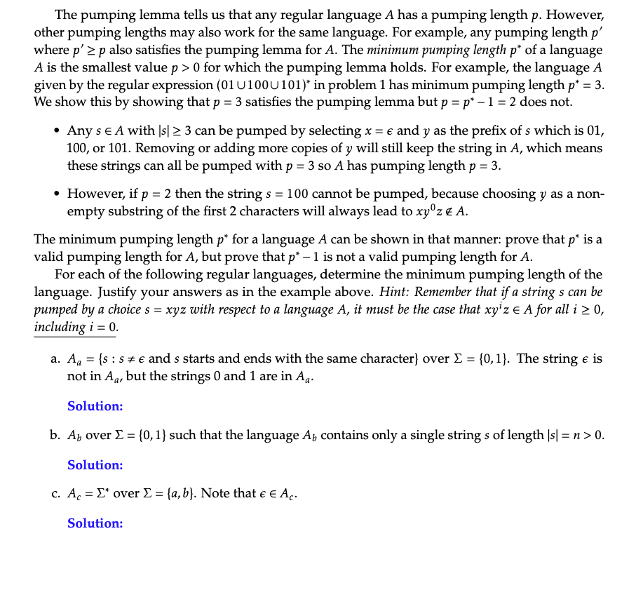 Solved The pumping lemma tells us that any regular language | Chegg.com