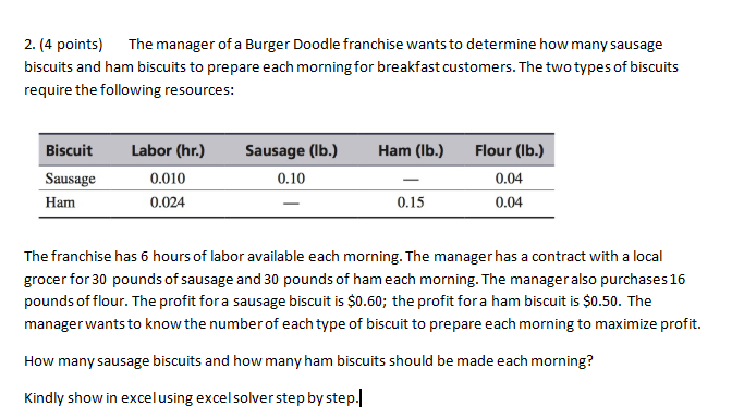 Solved 2. (4 points) The manager of a Burger Doodle | Chegg.com