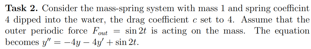 Solved Task 2. Consider the mass-spring system with mass 1 | Chegg.com