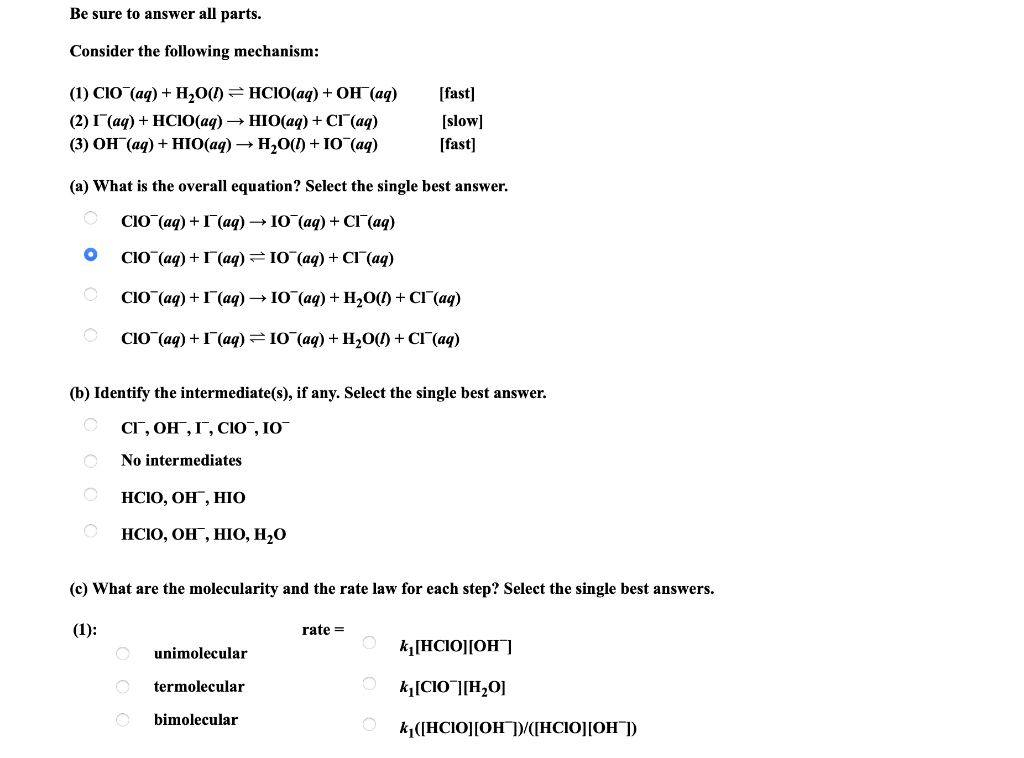 Solved Be sure to answer all parts. Consider the following | Chegg.com