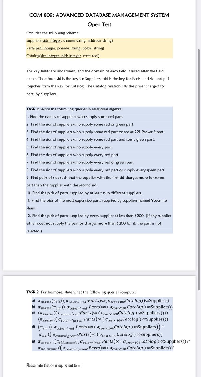 COM 809: ADVANCED DATABASE MANAGEMENT SYSTEM Open | Chegg.com