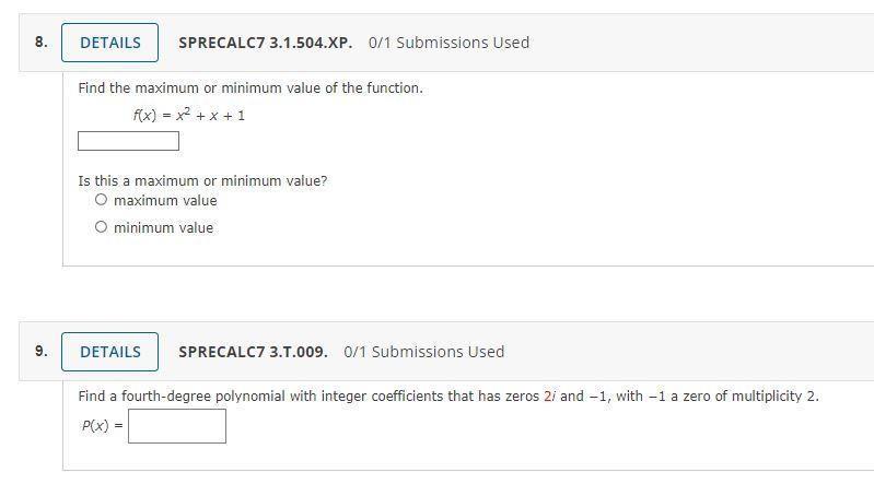 Solved Find the maximum or minimum value of the function. | Chegg.com