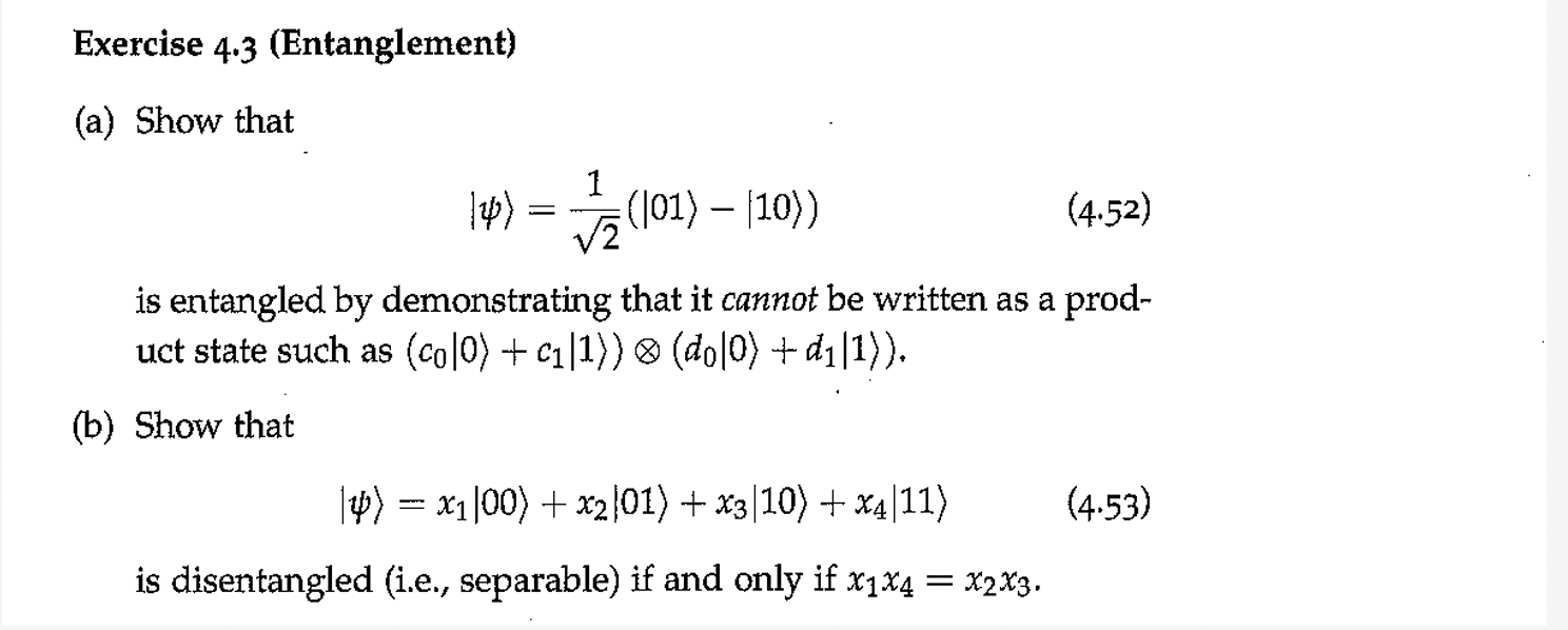 Solved Exercise 4.3 (Entanglement) (a) Show that | Chegg.com