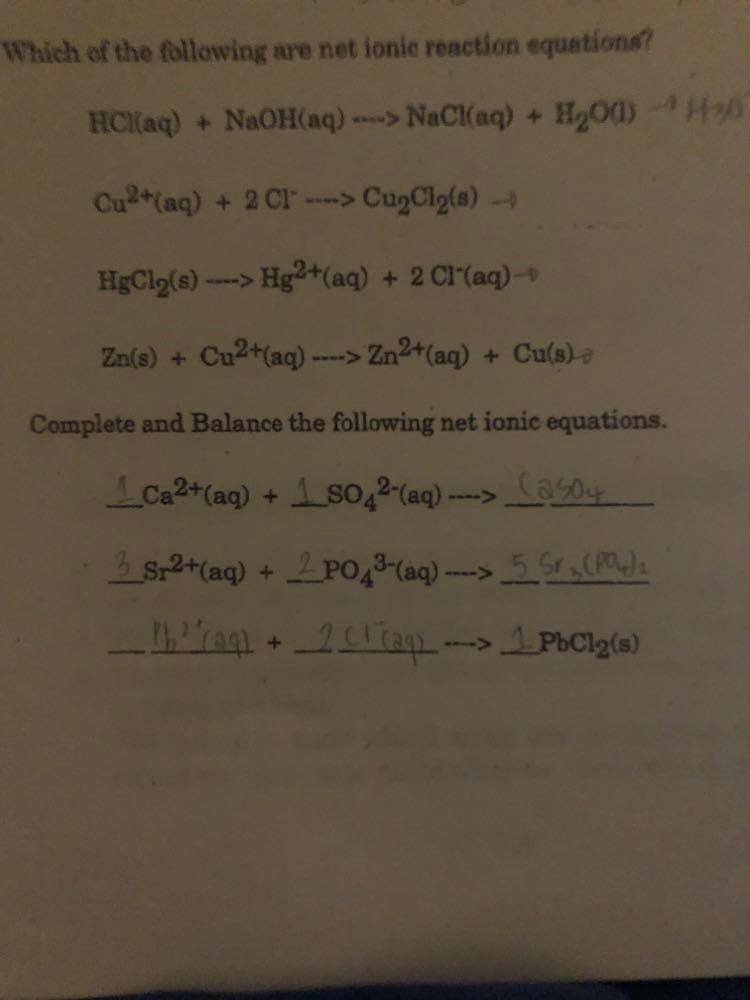 Solved Which of the following are net ionic reaction | Chegg.com