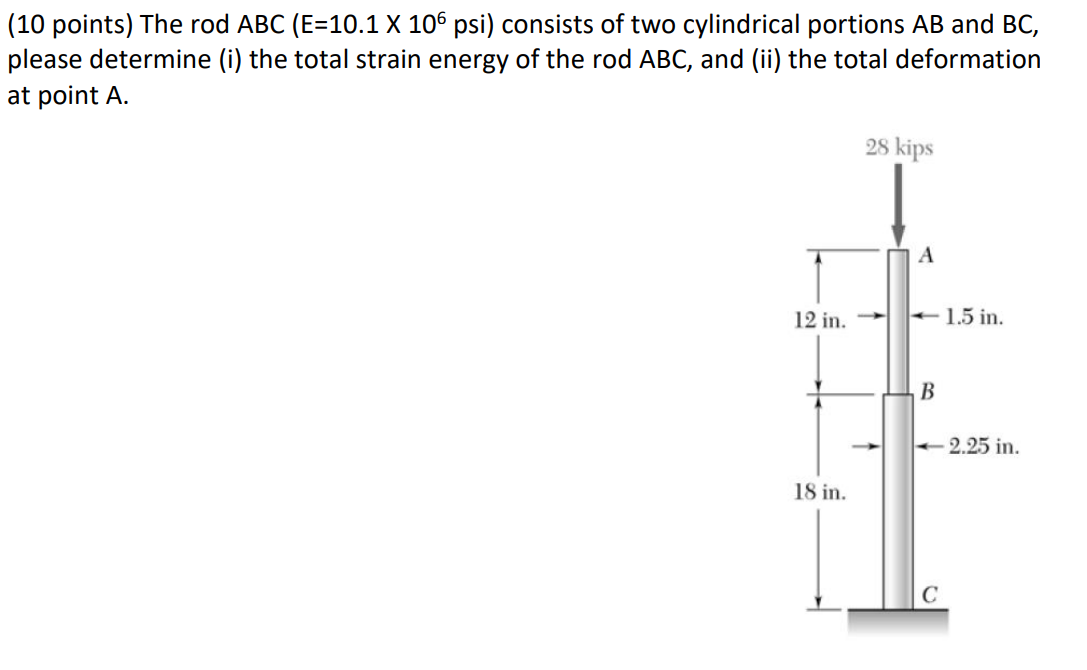 Solved The rod ABC (E=10.1 X 10^6 psi) consists of two | Chegg.com