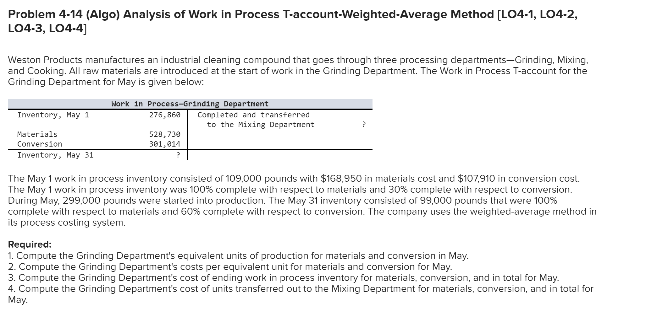 Solved Problem 4-14 (Algo) Analysis of Work in Process | Chegg.com