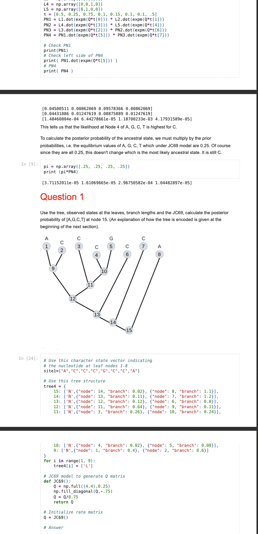 Ancestral states Consider the following tree T1, with | Chegg.com