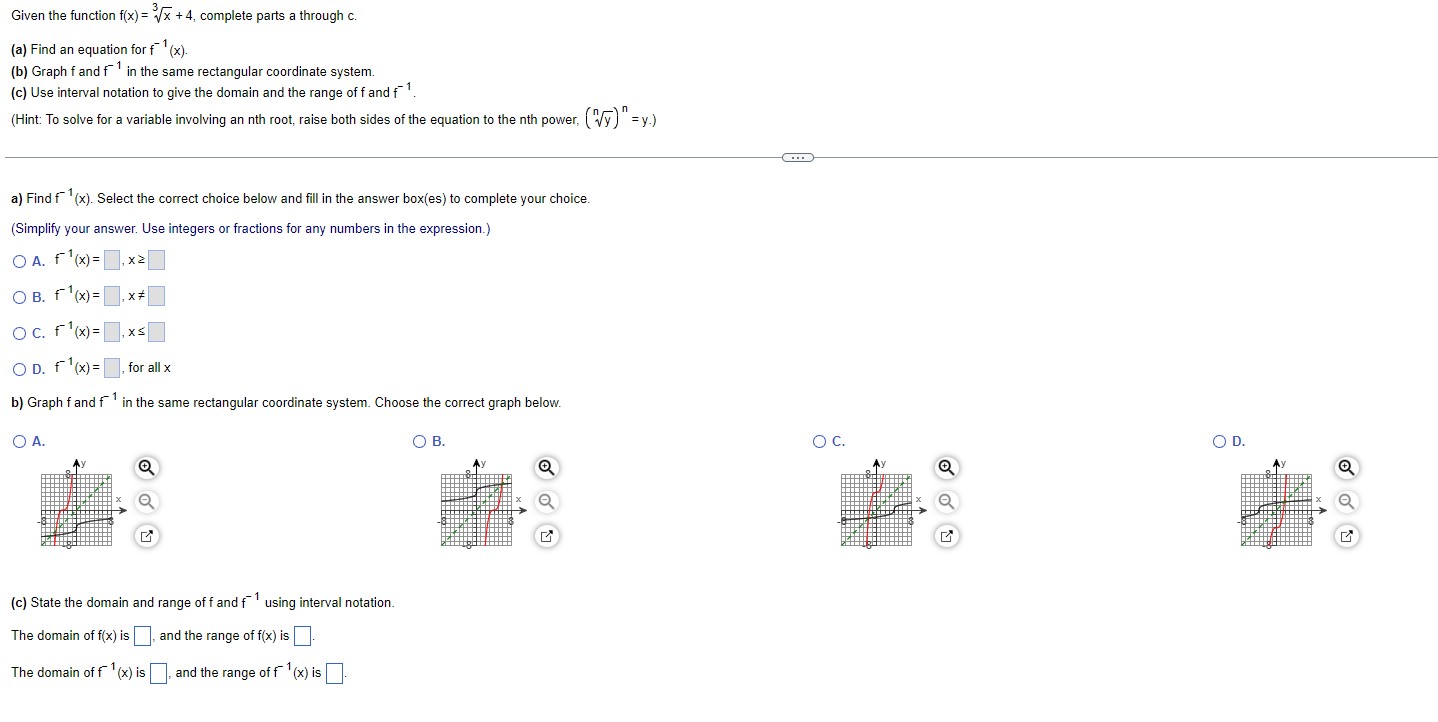 Solved a) ﻿Find f-1(x). ﻿Select the correct choice below and | Chegg.com