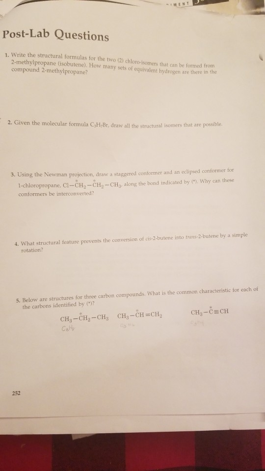 Solved IMENT Post-Lab Questions 1. Write the structural | Chegg.com