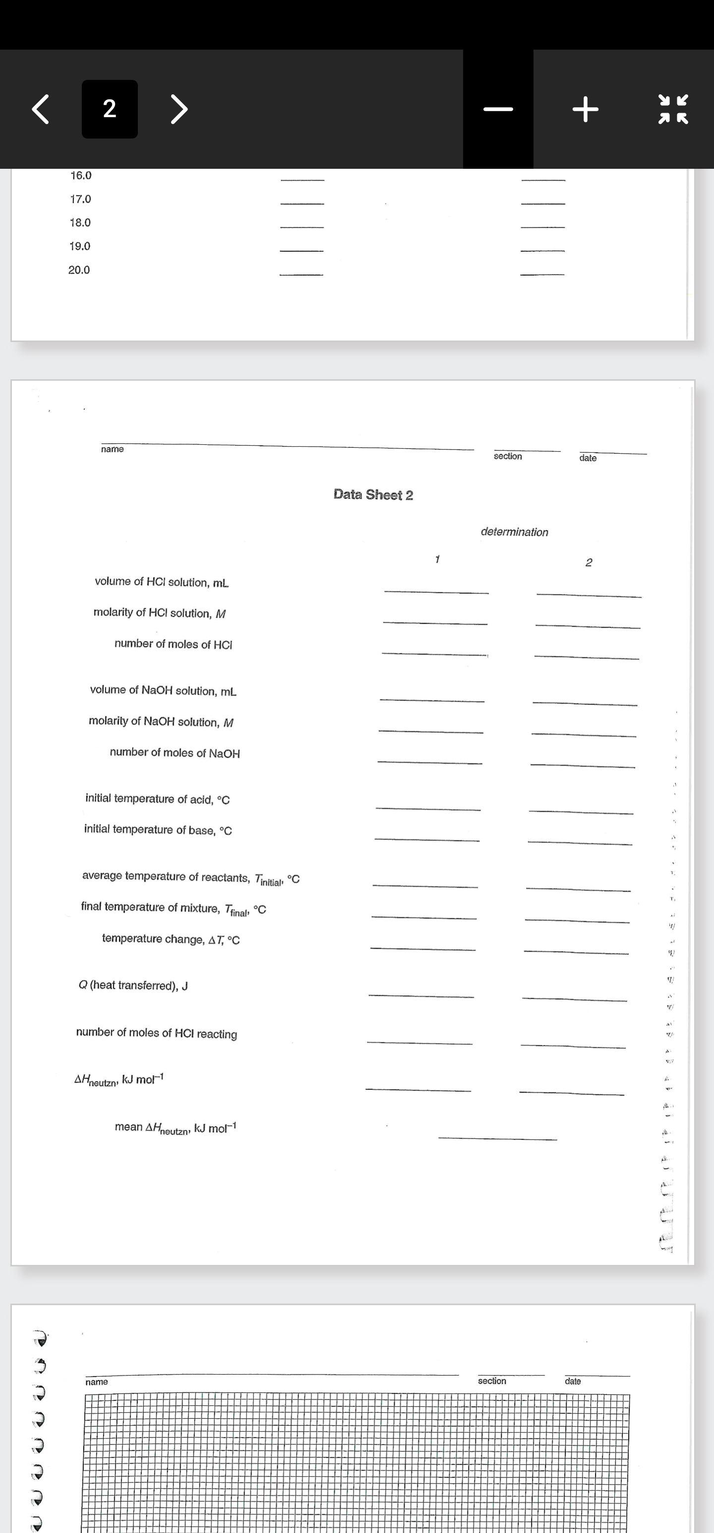 16.017.018.019.020.0 name section date Data Sheet 2 | Chegg.com