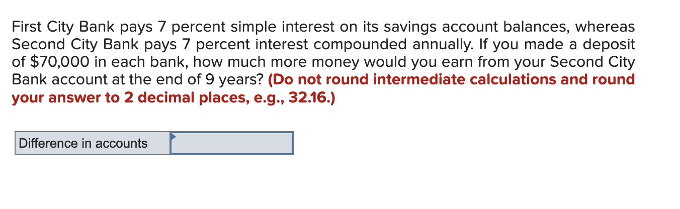 Solved First City Bank pays 7 percent simple interest on its | Chegg.com
