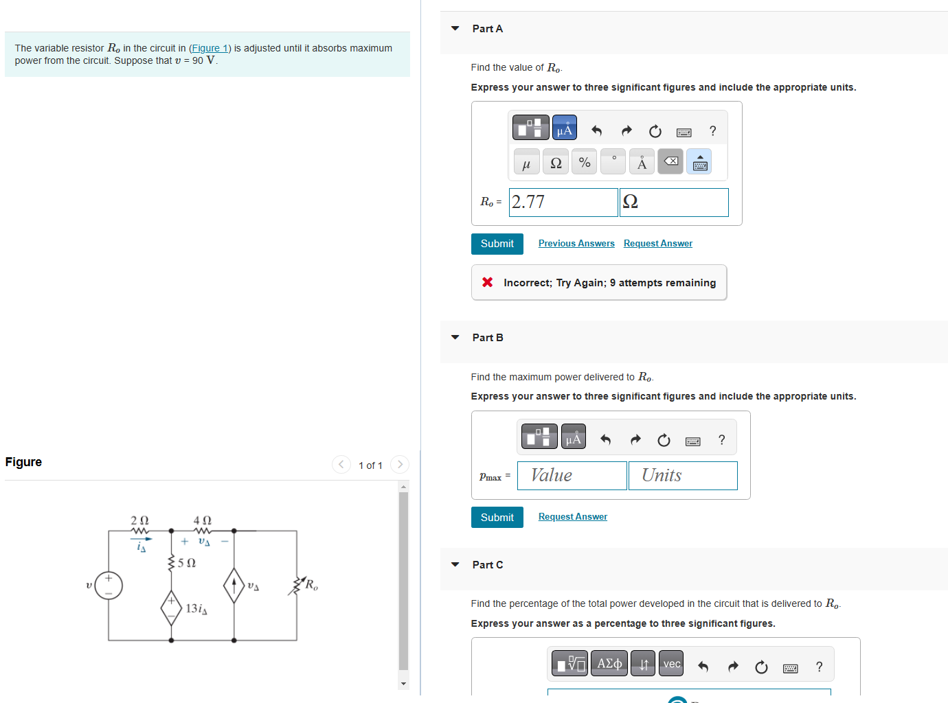 Solved The variable resistor Ro in the circuit in (Figure 1) | Chegg.com