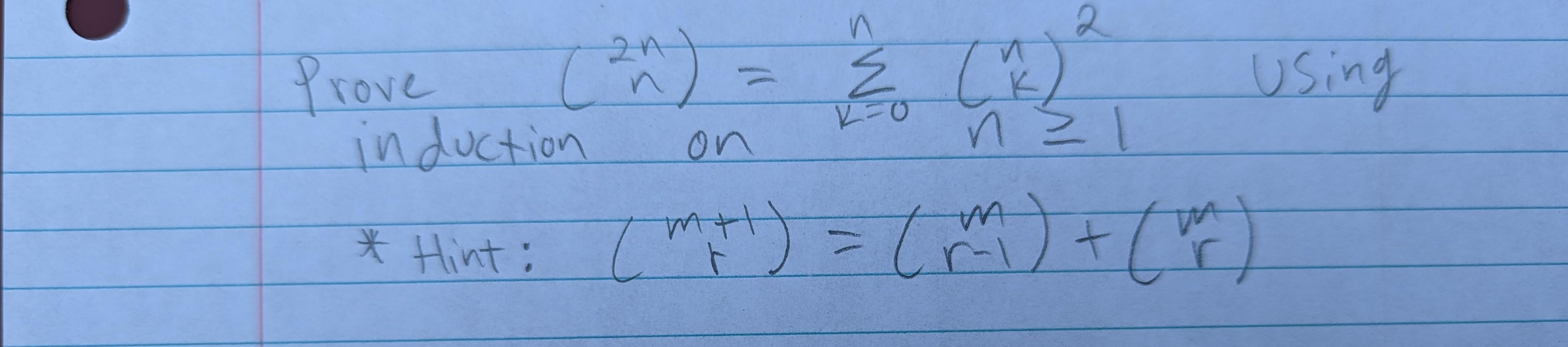 Solved Prove (2nn)=∑k=0n(nk)2 using induction on * Hint: | Chegg.com